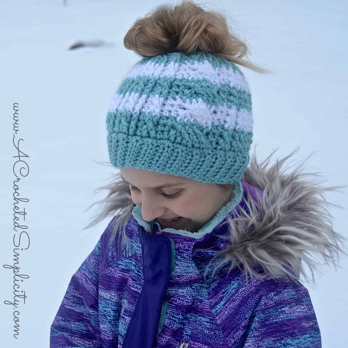 Cabled Messy Bun Hat for Kids - Includes Video Tutorial - A Crocheted ...