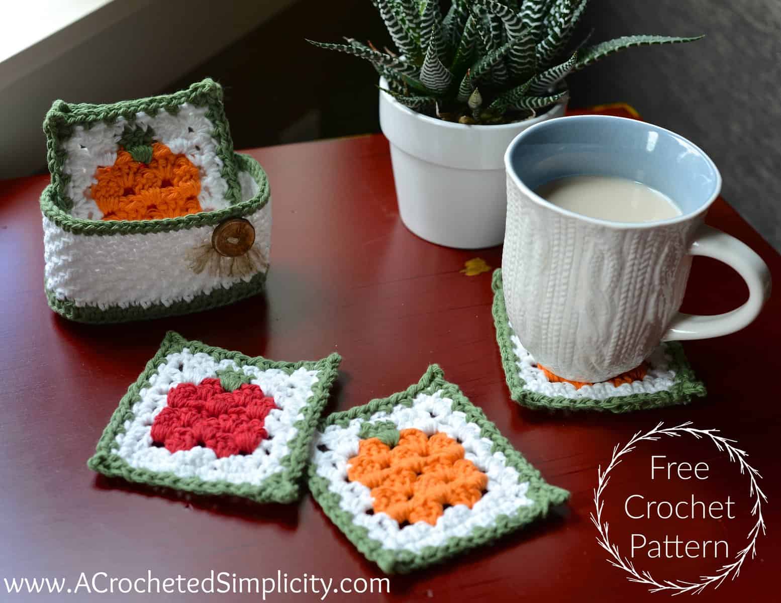 Fall Harvest Crochet Coasters with Holder - A Crocheted Simplicity