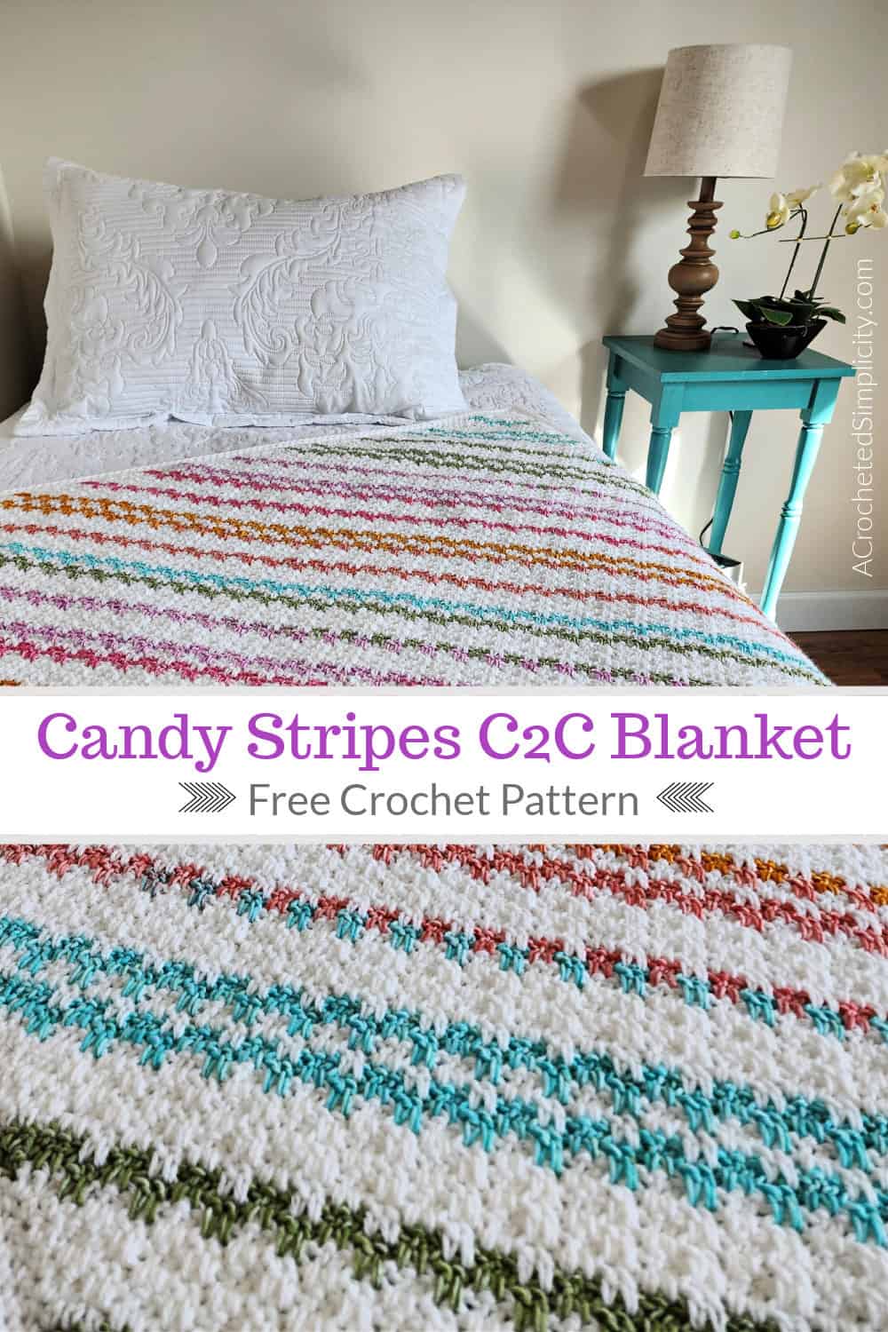 Crochet C2C Blanket Pattern - Candy Stripes Lapghan - A Crocheted ...