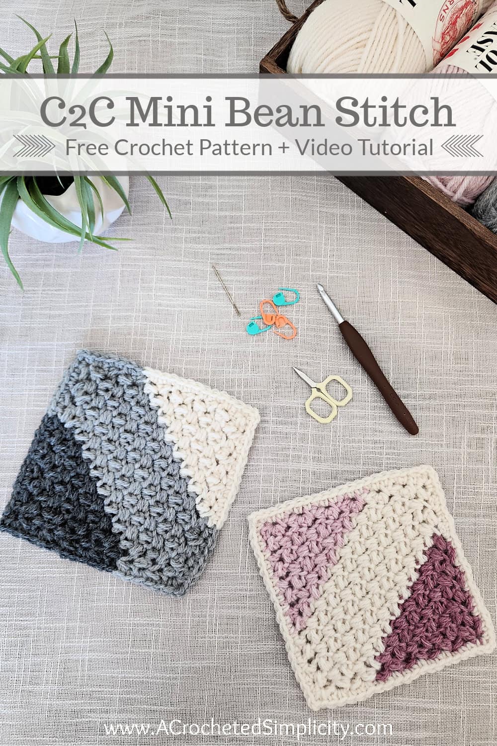 Crochet C2C Mini Bean Stitch - A Crocheted Simplicity