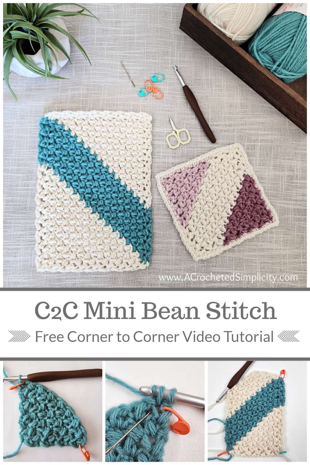 Crochet C2C Mini Bean Stitch - A Crocheted Simplicity