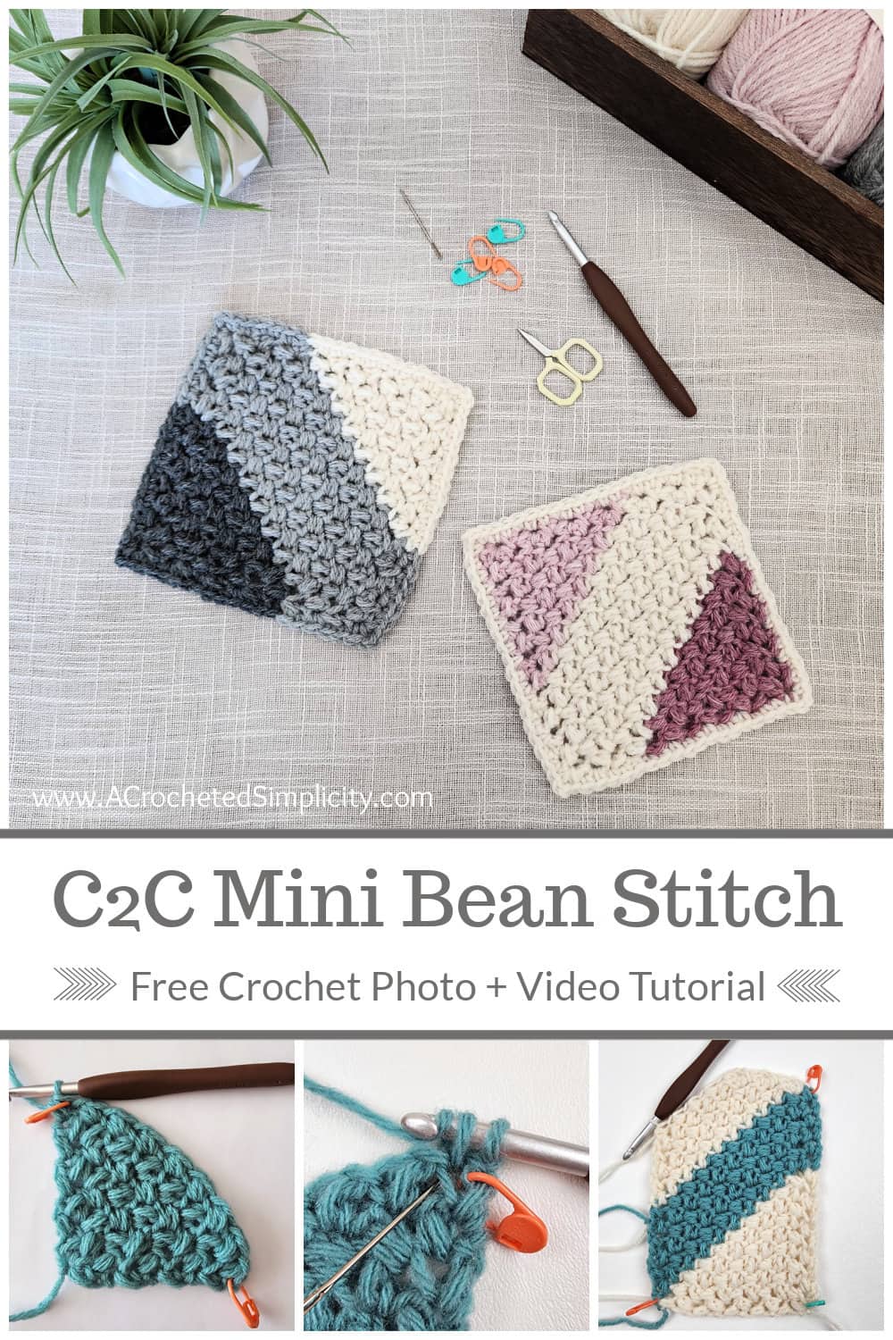 Crochet C2C Mini Bean Stitch - A Crocheted Simplicity