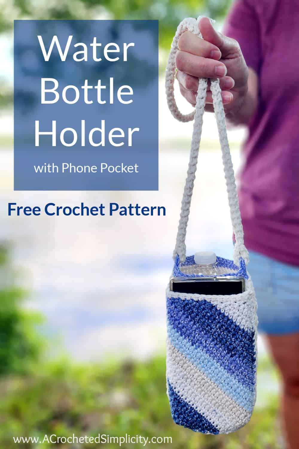 Crochet Water Bottle Holder with Phone Pocket & Adjustable Strap - A ...
