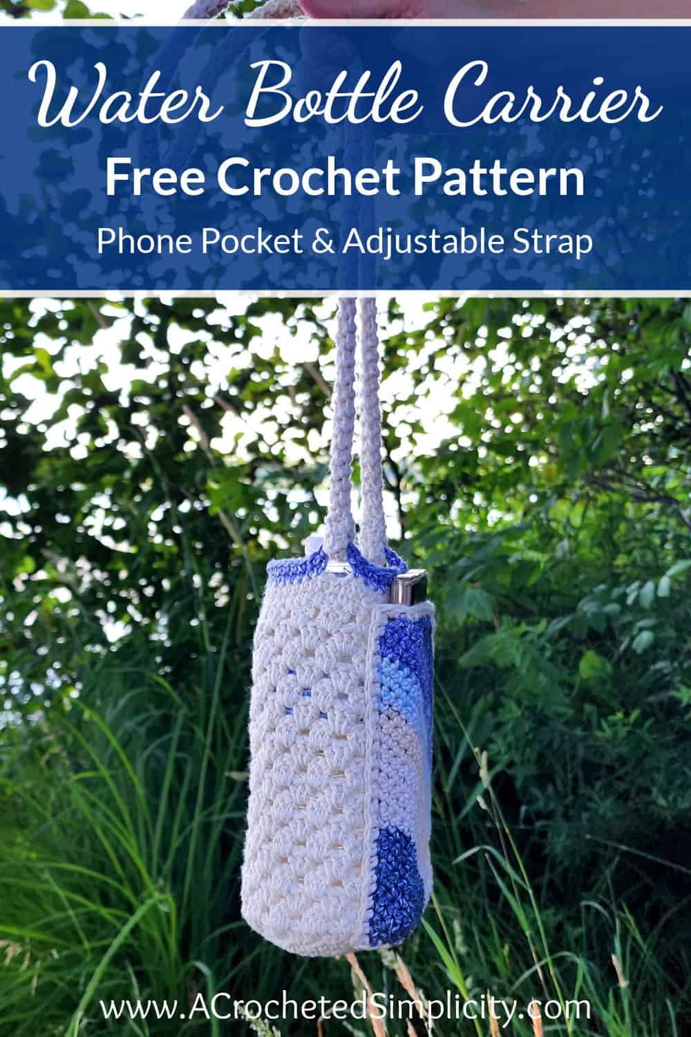 Crochet Water Bottle Holder with Phone Pocket & Adjustable Strap - A ...