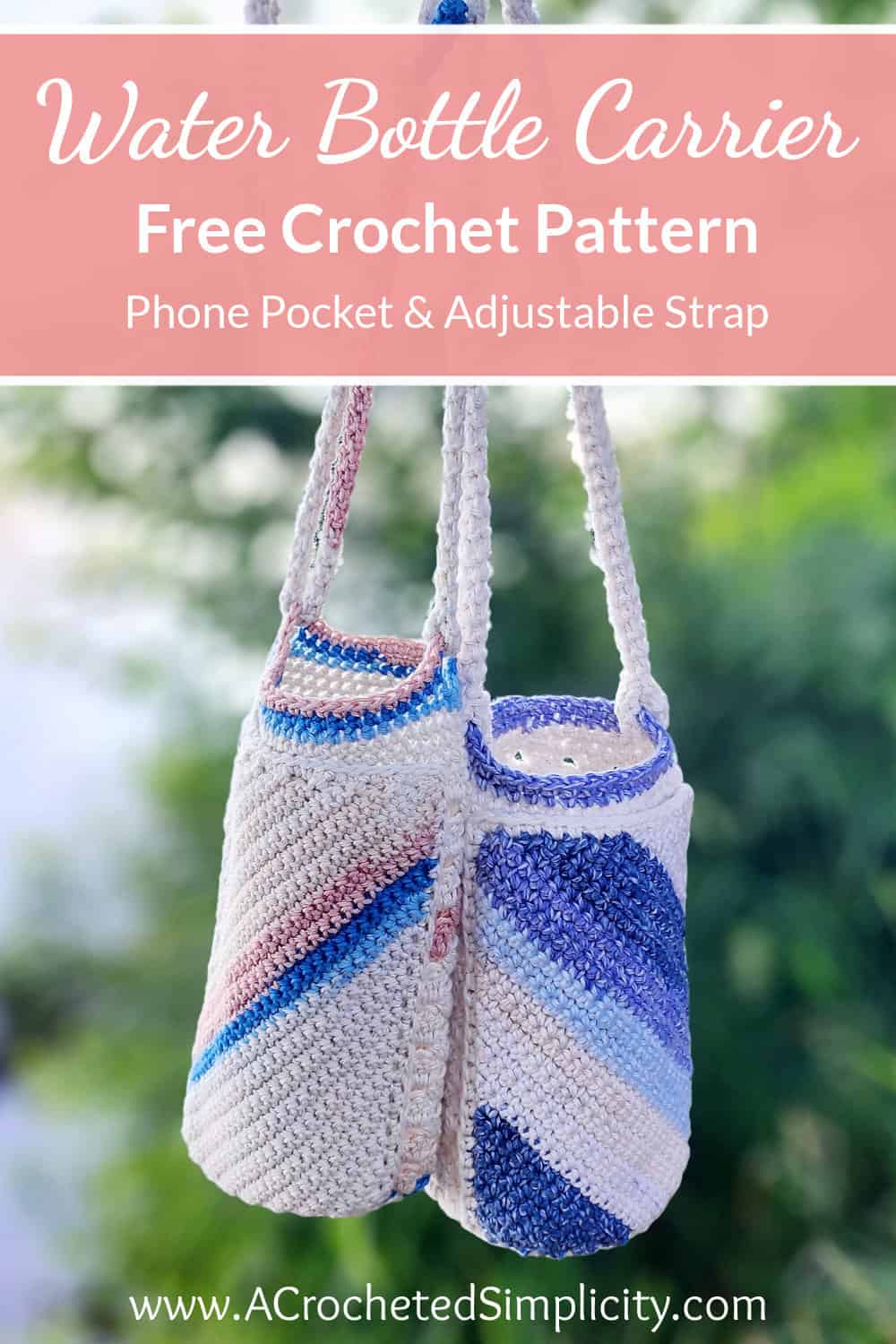 Crochet Water Bottle Holder with Phone Pocket & Adjustable Strap - A ...