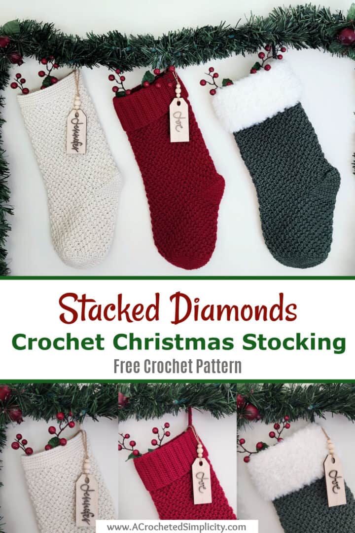 Stacked Diamonds Christmas Crochet Stocking - A Crocheted Simplicity