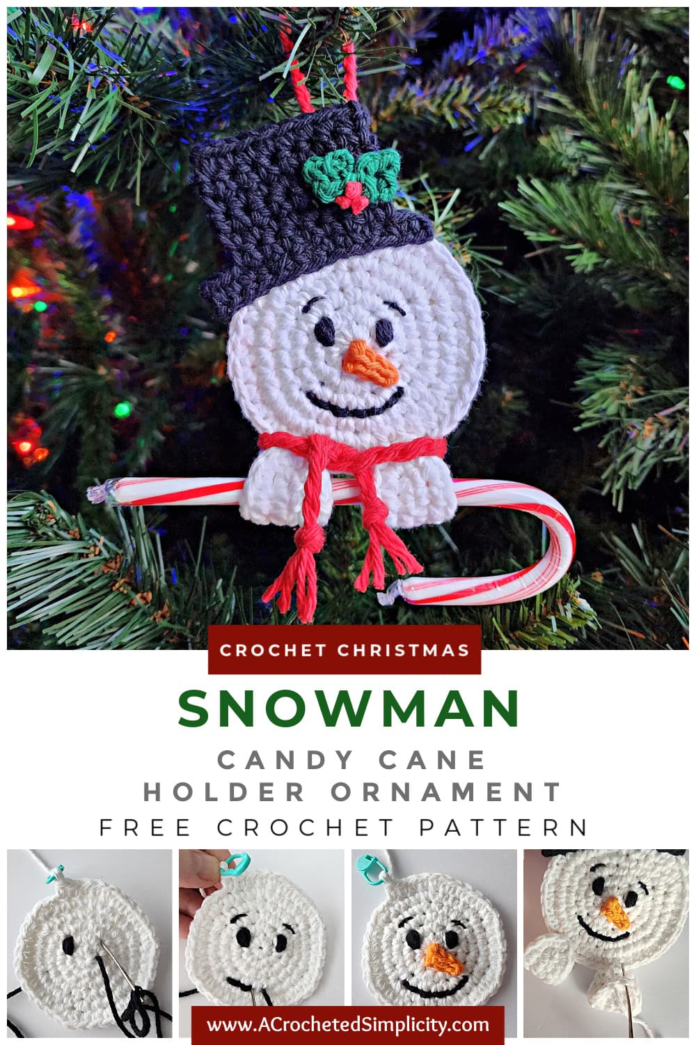 Crochet Snowman Candy Cane Holder - A Crocheted Simplicity