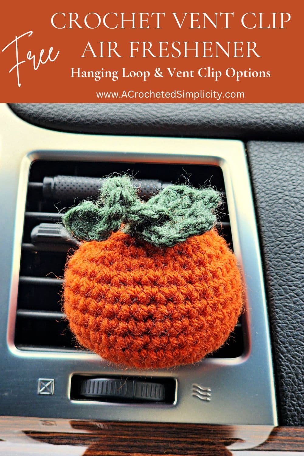 Pumpkin Crochet Vent Clip Air Freshener