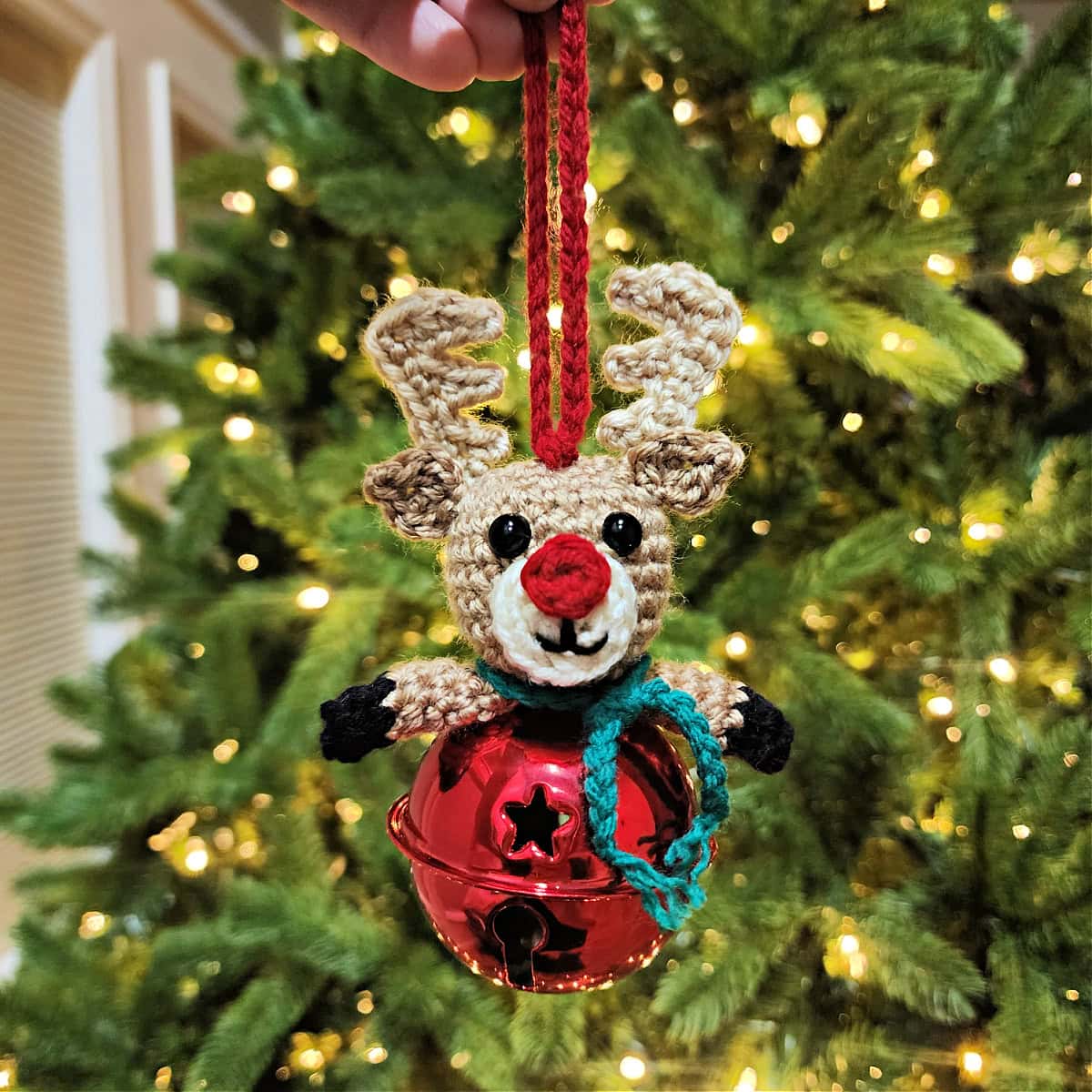 Crochet Reindeer Jingle Bell Ornament - A Crocheted Simplicity
