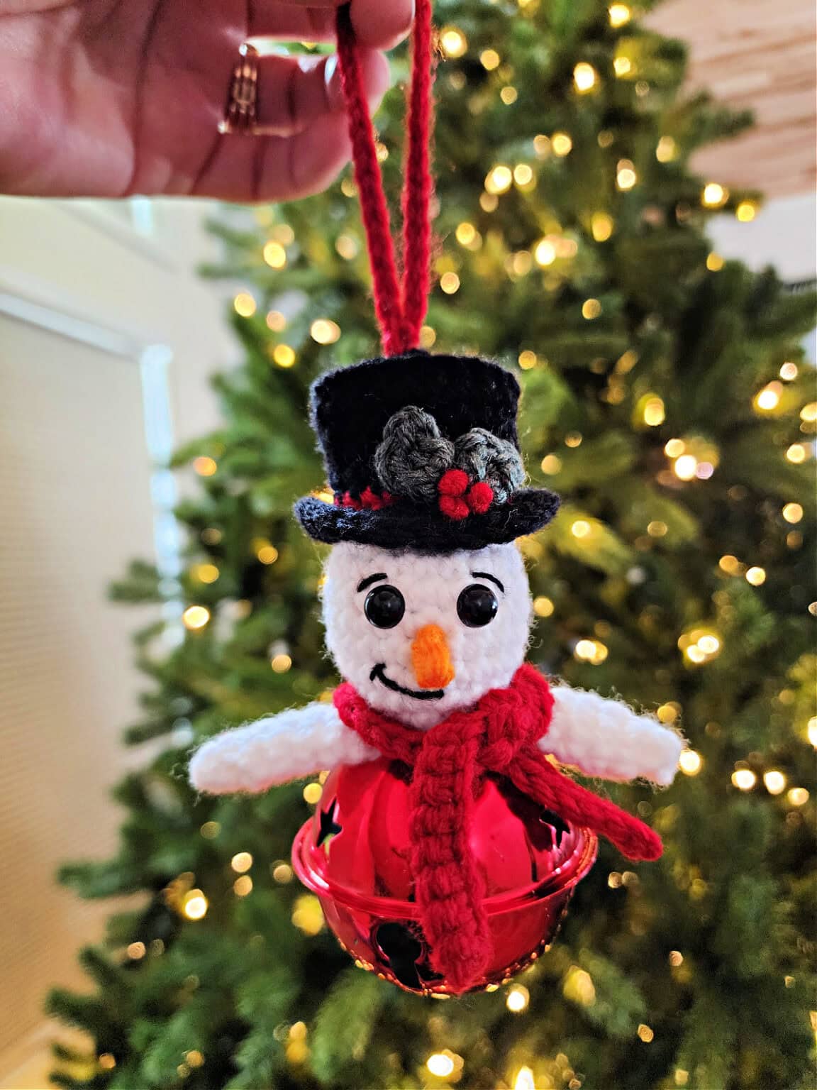 Crochet Snowman Jingle Bell Ornament - A Crocheted Simplicity